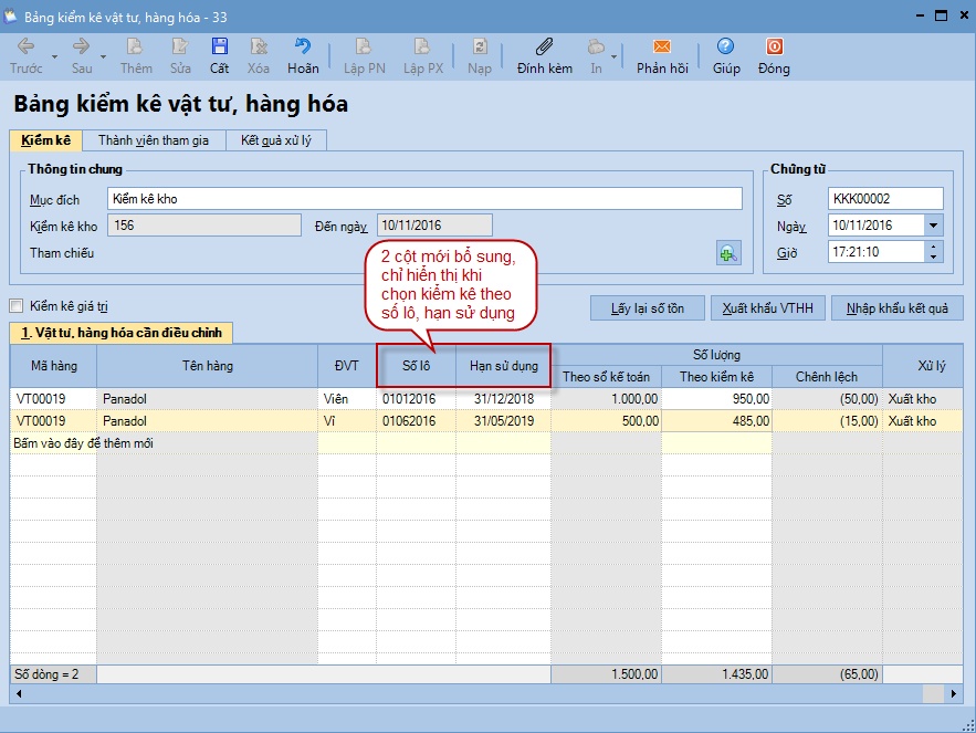Kế toán mong muốn kiểm kê vật tư hàng hóa theo từng số lô, hạn sử dụng ...