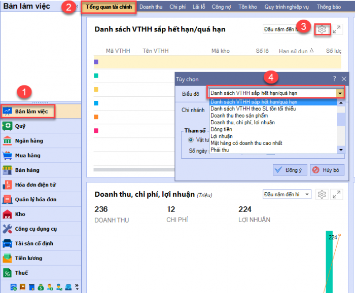 Tôi muốn xem nhanh Danh sách VTHH sắp hết hạn sử dụng hoặc quá hạn sử ...