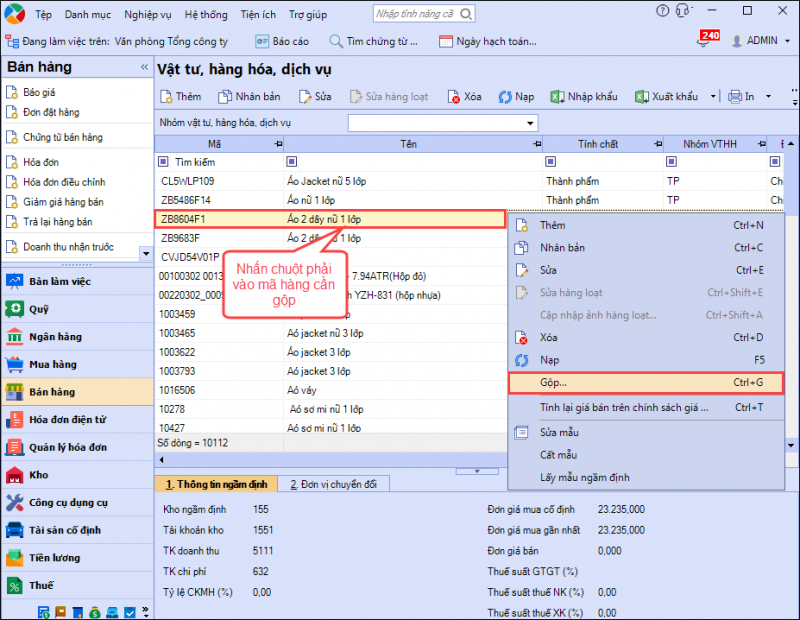 Gộp vật tư hàng hóa – SME2022
