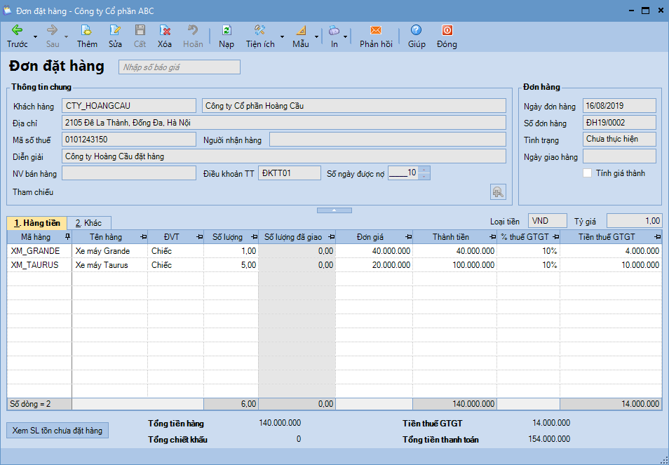 Lập đơn đặt hàng – SME2022
