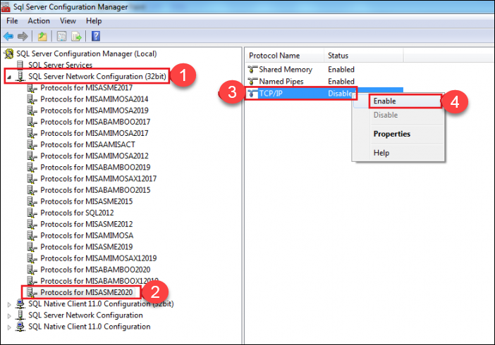 Khi kết nối máy chủ máy trạm, nếu TCP/IP của SQL Server máy chủ bị tắt ...