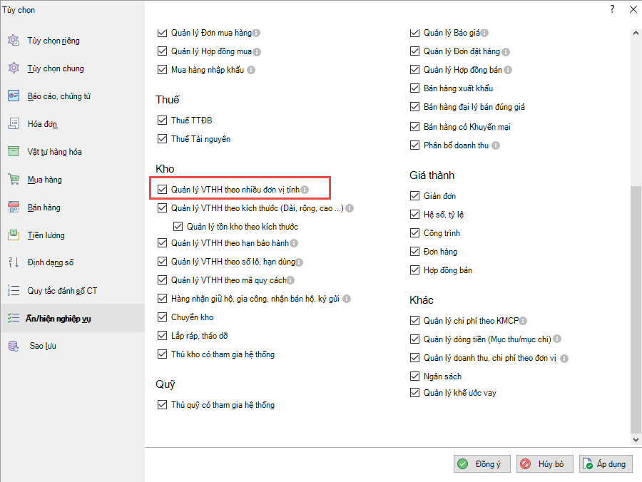 Tôi muốn quy đổi số lượng VTHH từ 1 ĐVT ra đồng thời nhiều ĐVT, tương ...