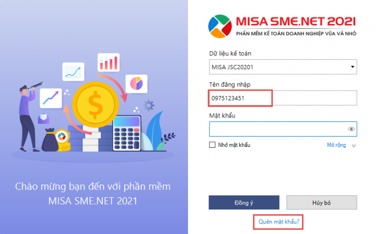 Quên mật khẩu khi chưa cập nhật tài khoản MISA ID – SME2023