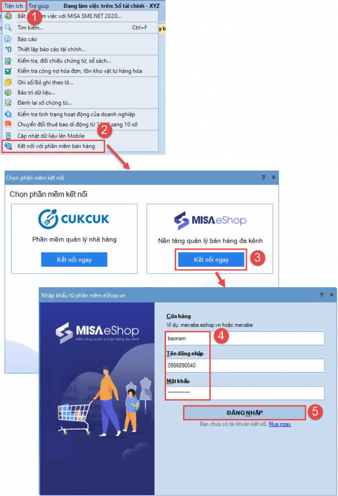 Thiết lập kết nối MISA eShop – SME2023