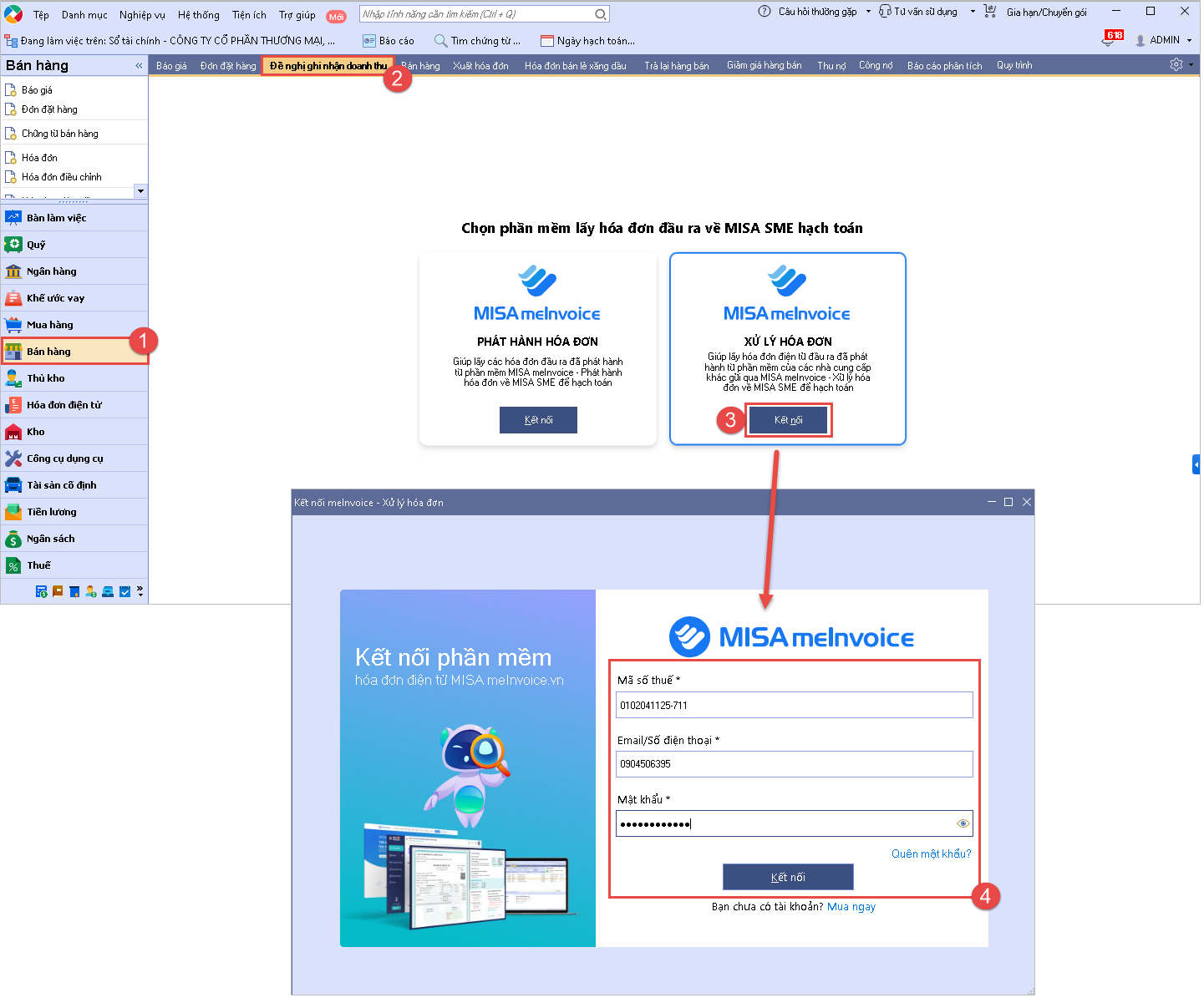 Kết nối dịch vụ xử lý hóa đơn đầu ra MISA meInvoice – SME2023